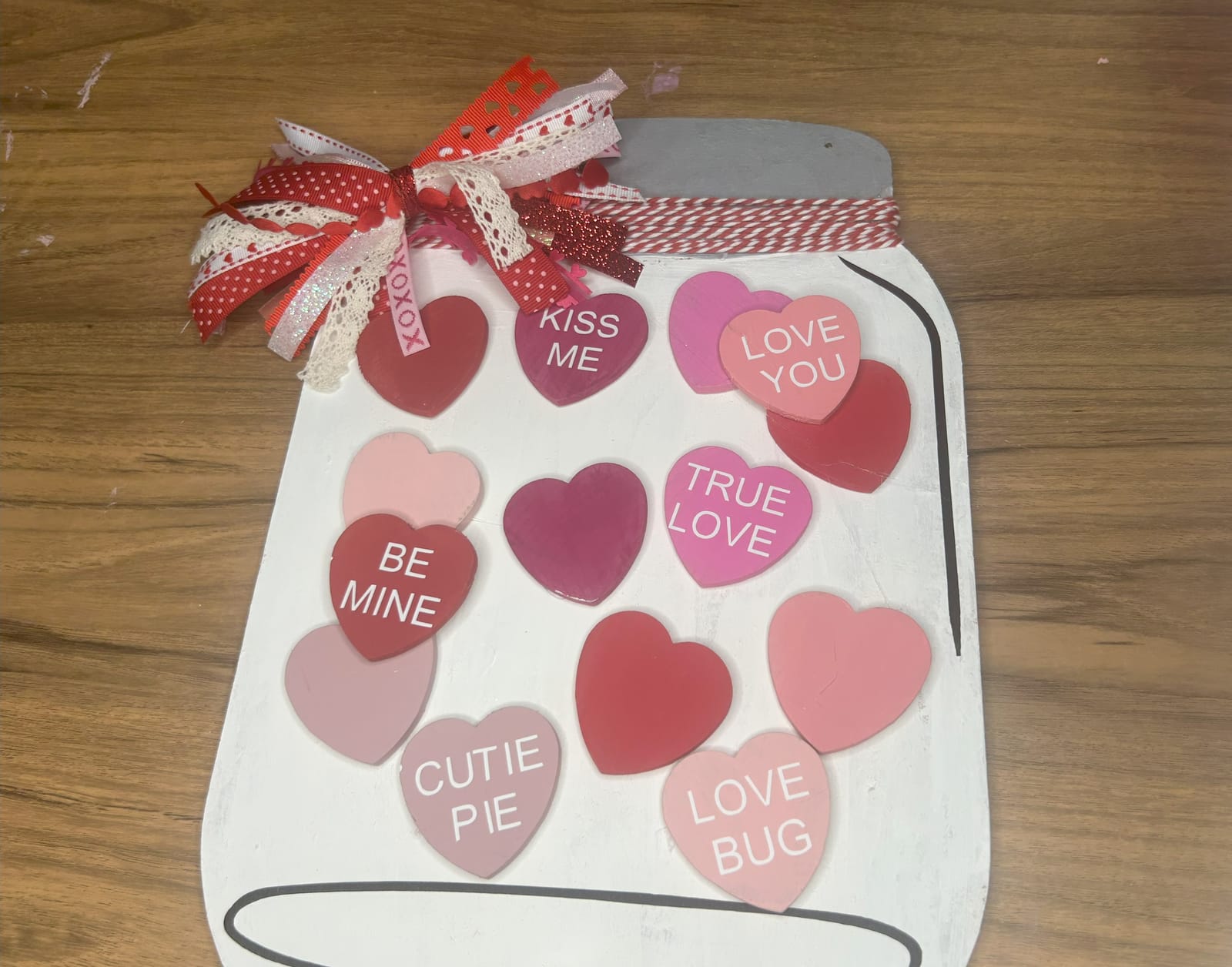 Mason Jar of Conversation Hearts