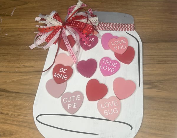 Mason Jar of Conversation Hearts